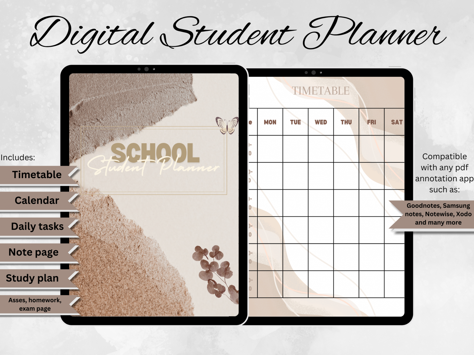 Student Digital Planner, Undated Calendar, Study Schedule, Academic ...