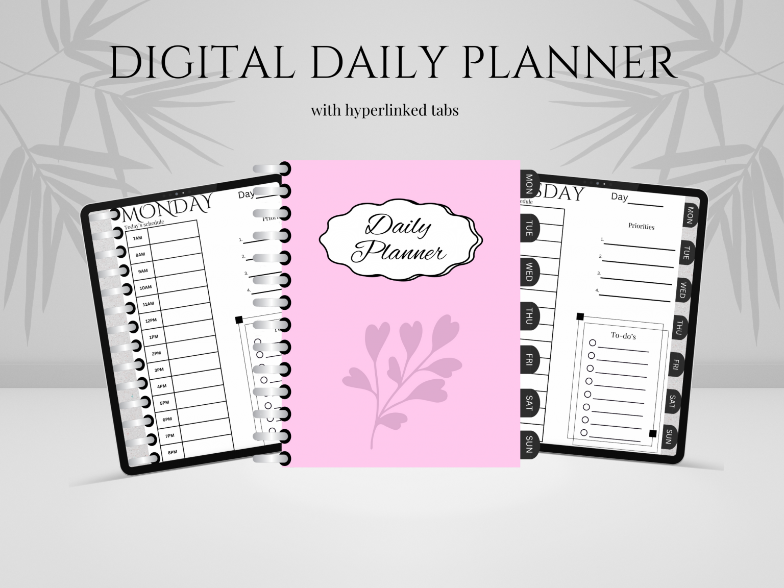 Digital Daily Planner – with Hyperlinked tabs, Pink – YourDigPlannersByJE