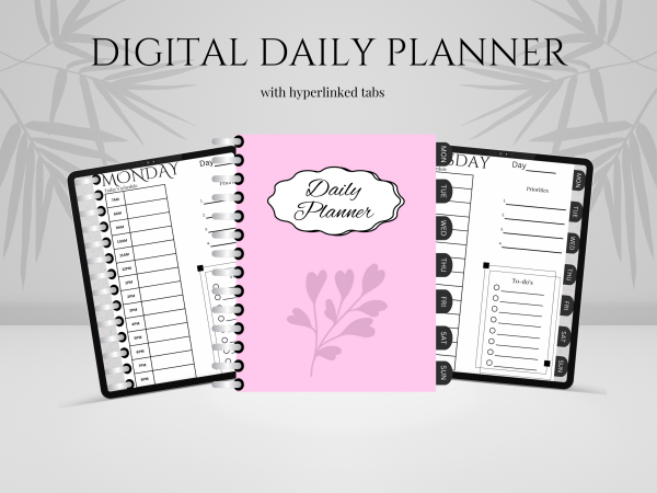 Digital Daily Planner – with Hyperlinked tabs, Pink – YourDigPlannersByJE